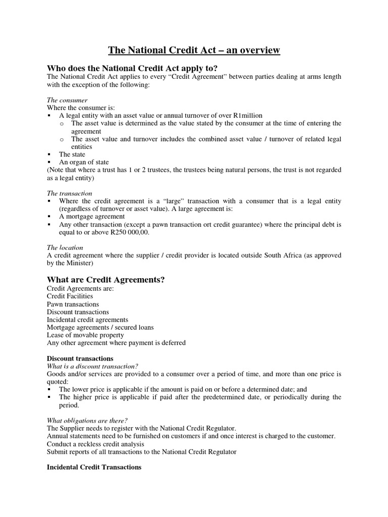 The National Credit Act | PDF | Credit Card | Credit