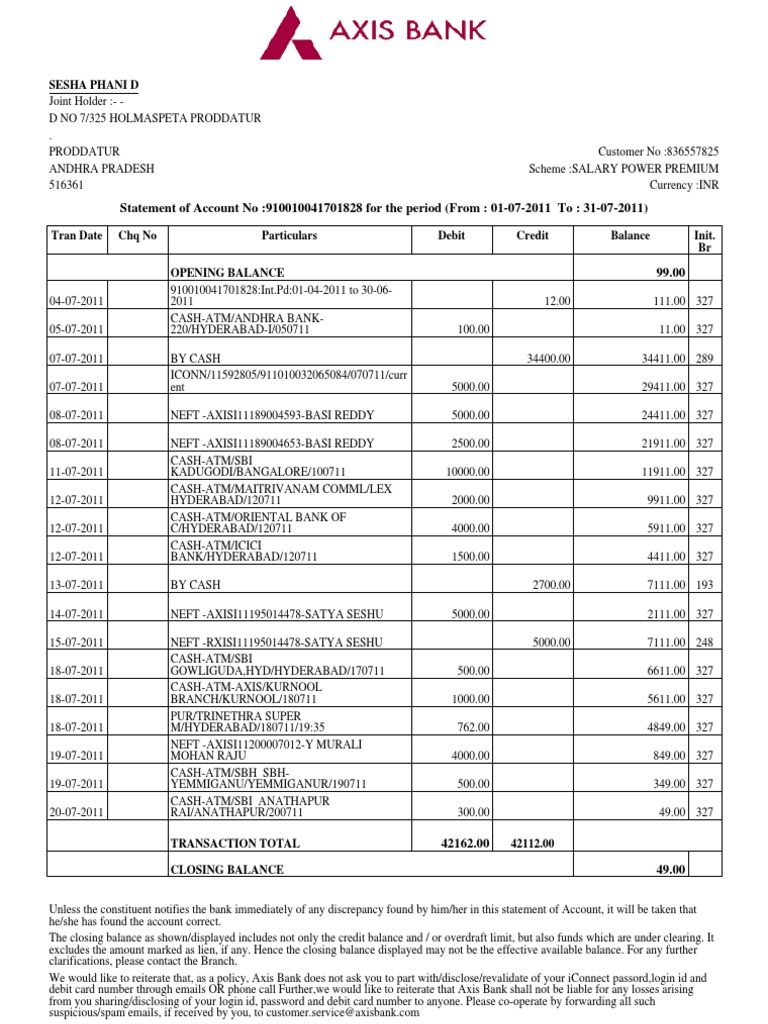 Account Statement | PDF | Debit Card | Banks