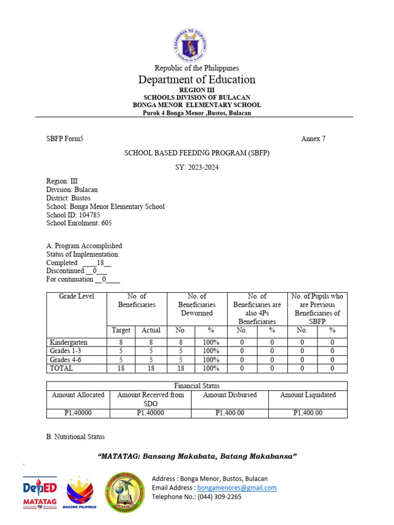 FORM 5 ACR SBFP NEW | PDF
