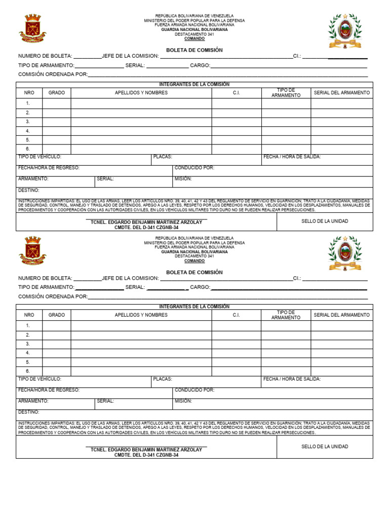 Boleta de Comision Actual - 021509 | PDF | Venezuela | Gobierno