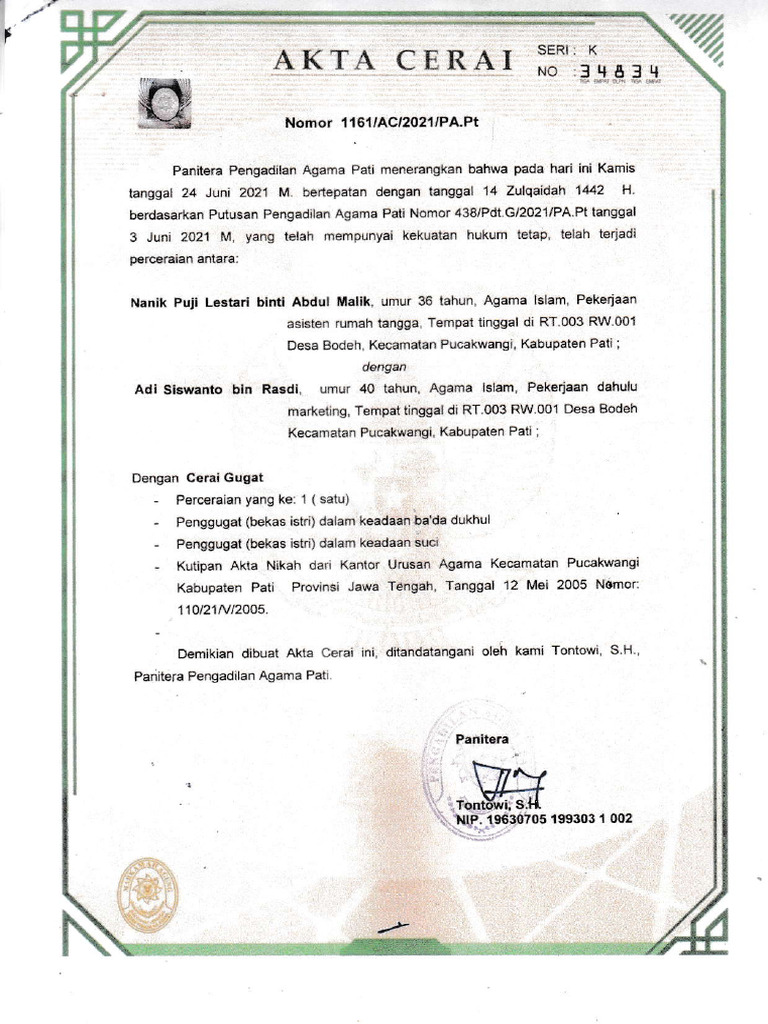 Akte Cerai - 20240403 - 0001 | PDF