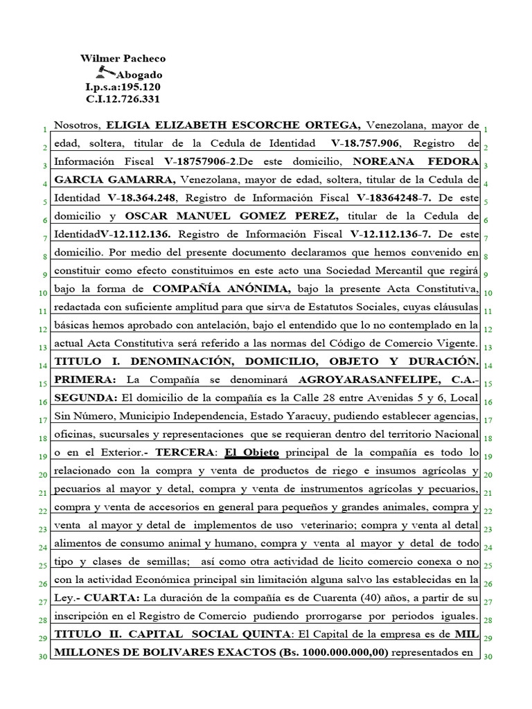C.A Oscar Gomez | PDF | Documento de identidad | Venezuela