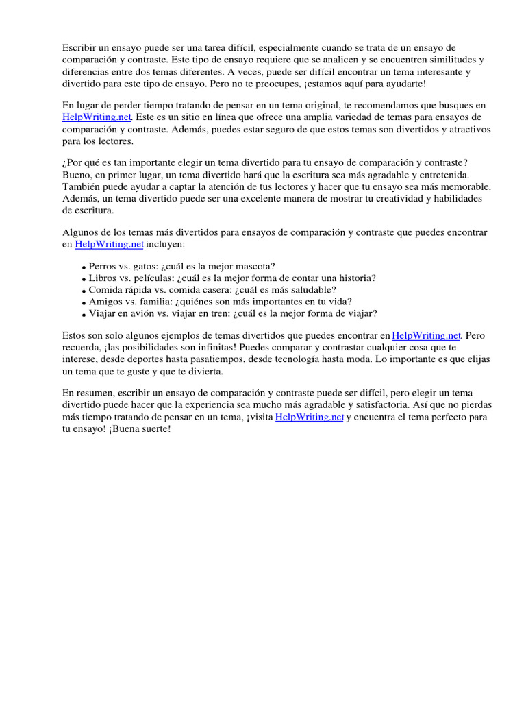 Los Temas Más Divertidos para Ensayos de Comparación y Contraste | PDF ...