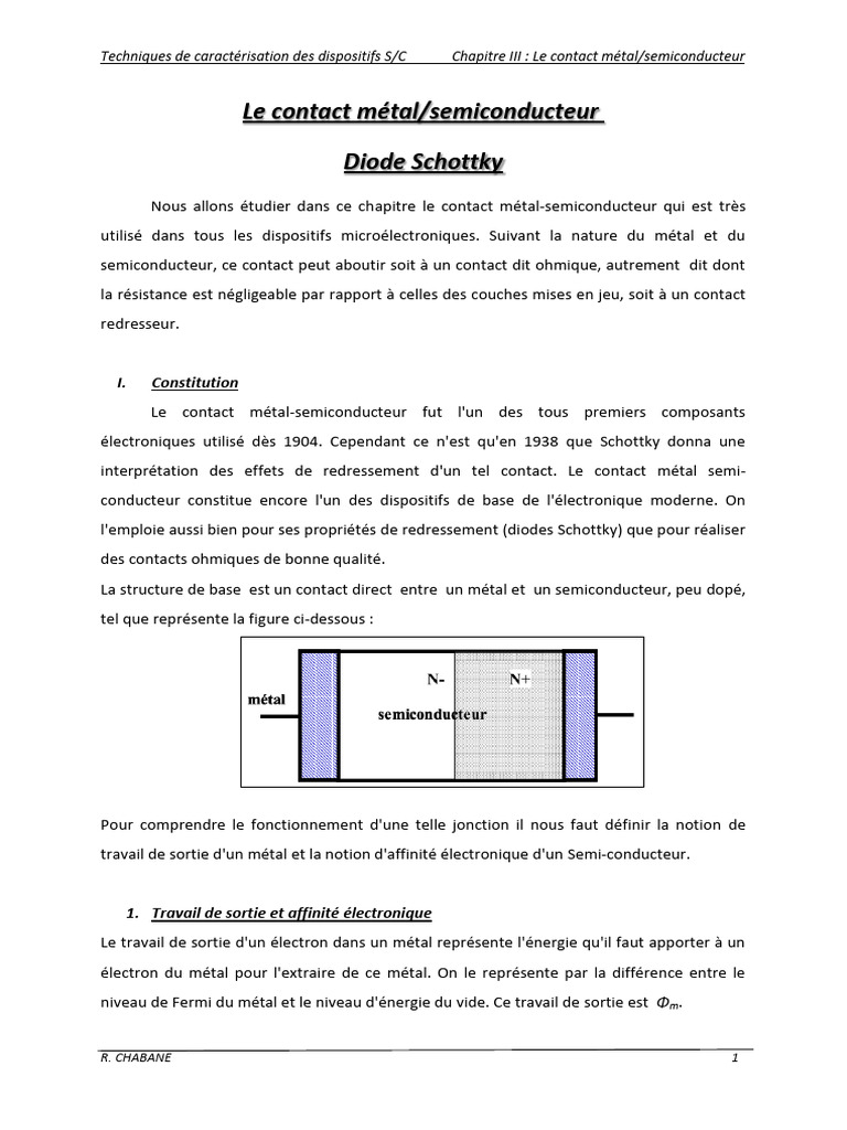 Contact Métal/Semiconducteur : Caractéristiques | PDF | Semi ...