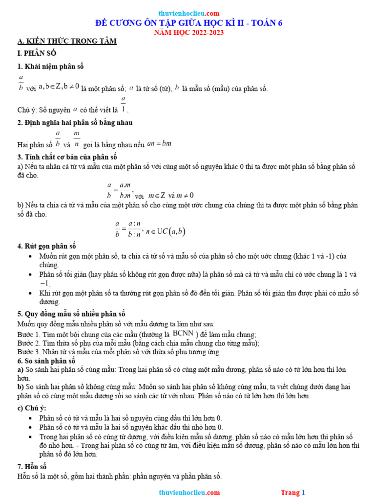 De Cuong On Tap Giua HK2 Toan 6 KNTT 22 23 | PDF
