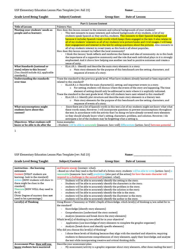 Elementary Lesson Plan Guide | PDF | Reading Comprehension ...