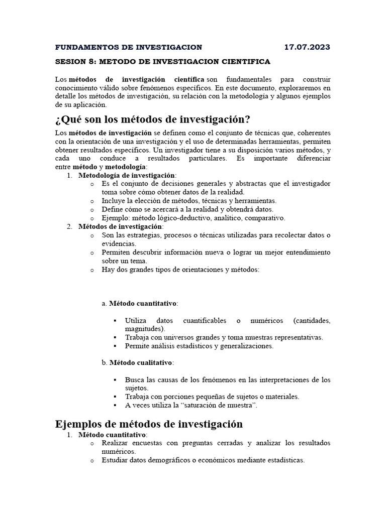 Sesion 8 Metodo Investigacion Cientifica Pdf Método Científico