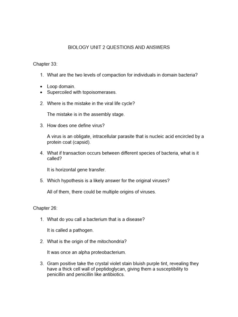 Biology Unit 2 Questions and Answers | PDF