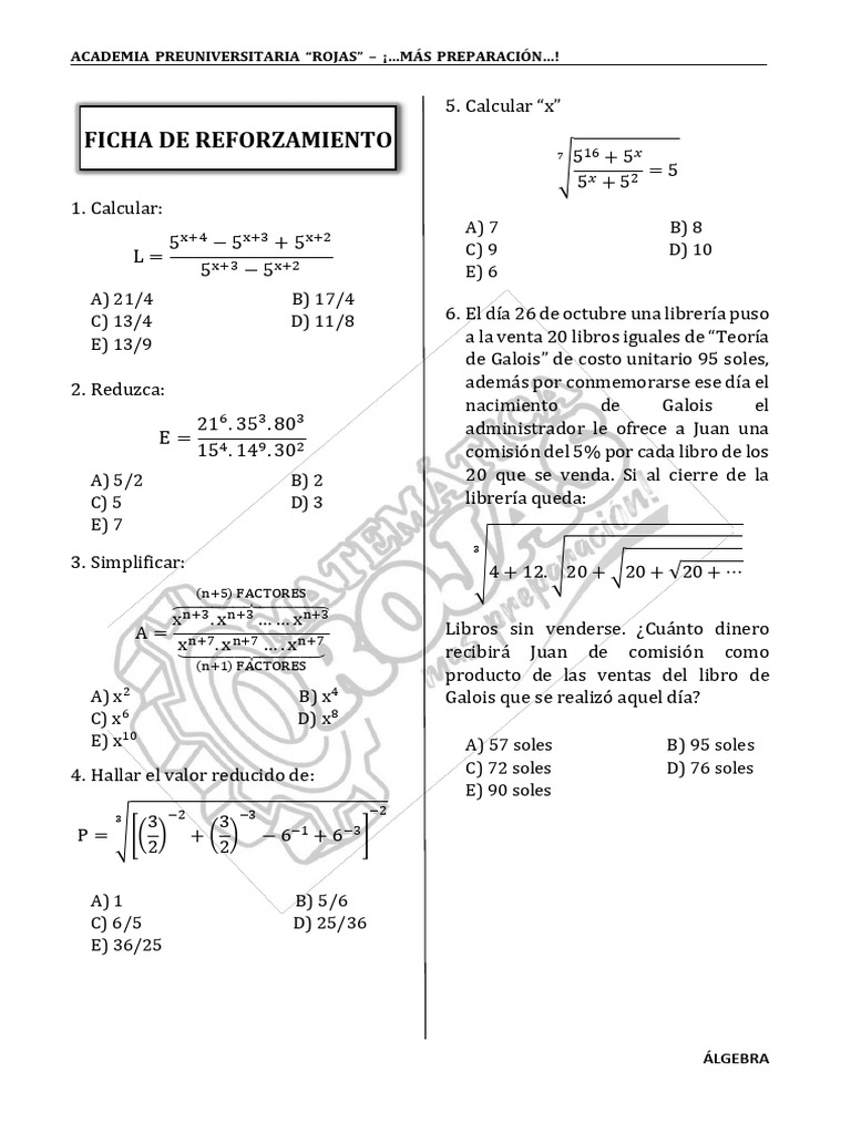 Ficha de Reforzamiento-Alg. | PDF