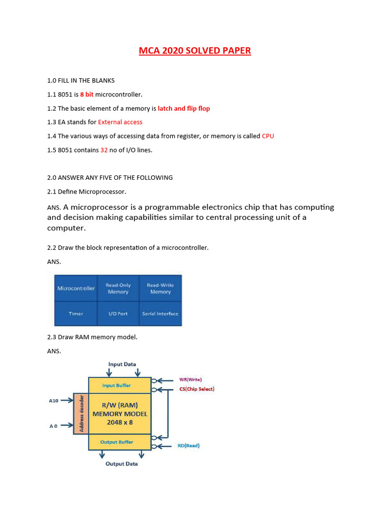 2020- Mca Solved Paper | PDF | Microcontroller | Random Access Memory 2020- Mca Solved Paper | PDF | Microcontroller | Random Access Memory