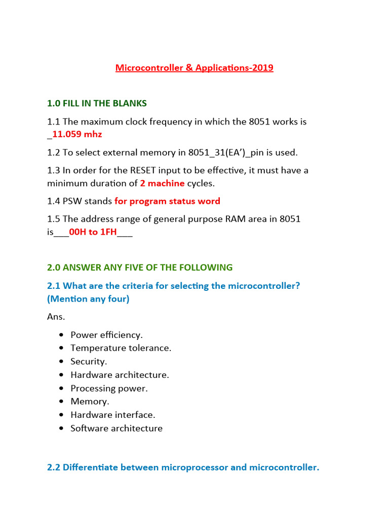 2019 Mca Solved Paper | PDF | Microcontroller | Bit