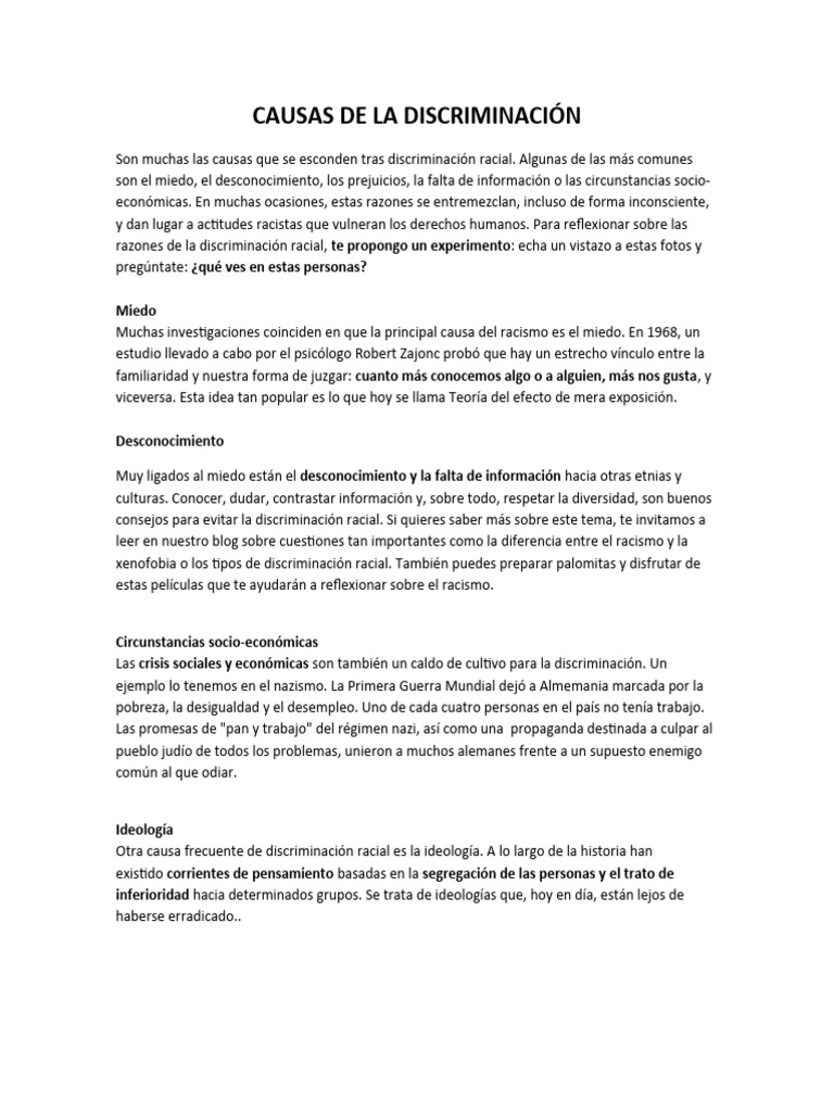 Causas del Racismo y Discriminación | PDF