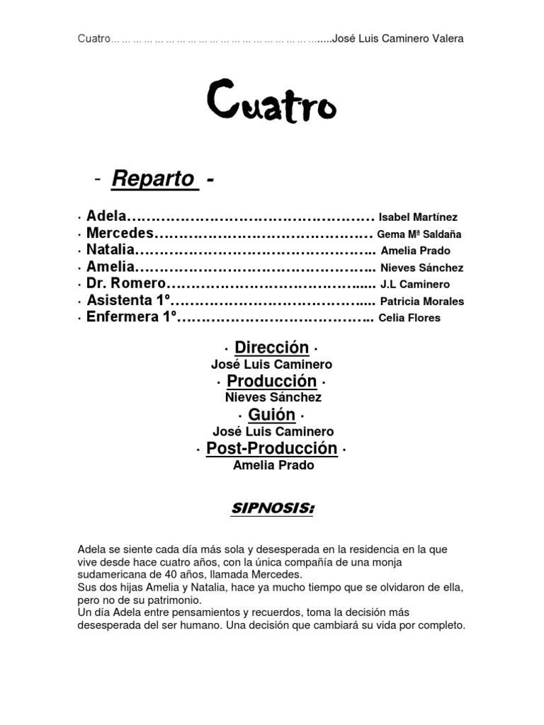 Cuatro (Guión) para un cortometraje