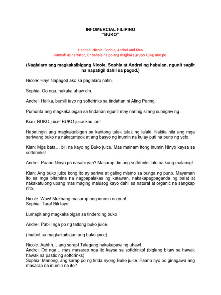 471950057 Infomercial Filipino Docx | PDF