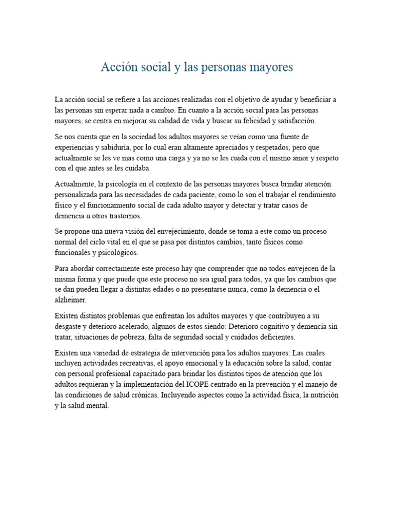 Reporte de clase-Acción social y las personas mayores | PDF