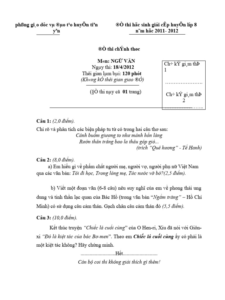 De thi HSG Ngu van 8 | PDF