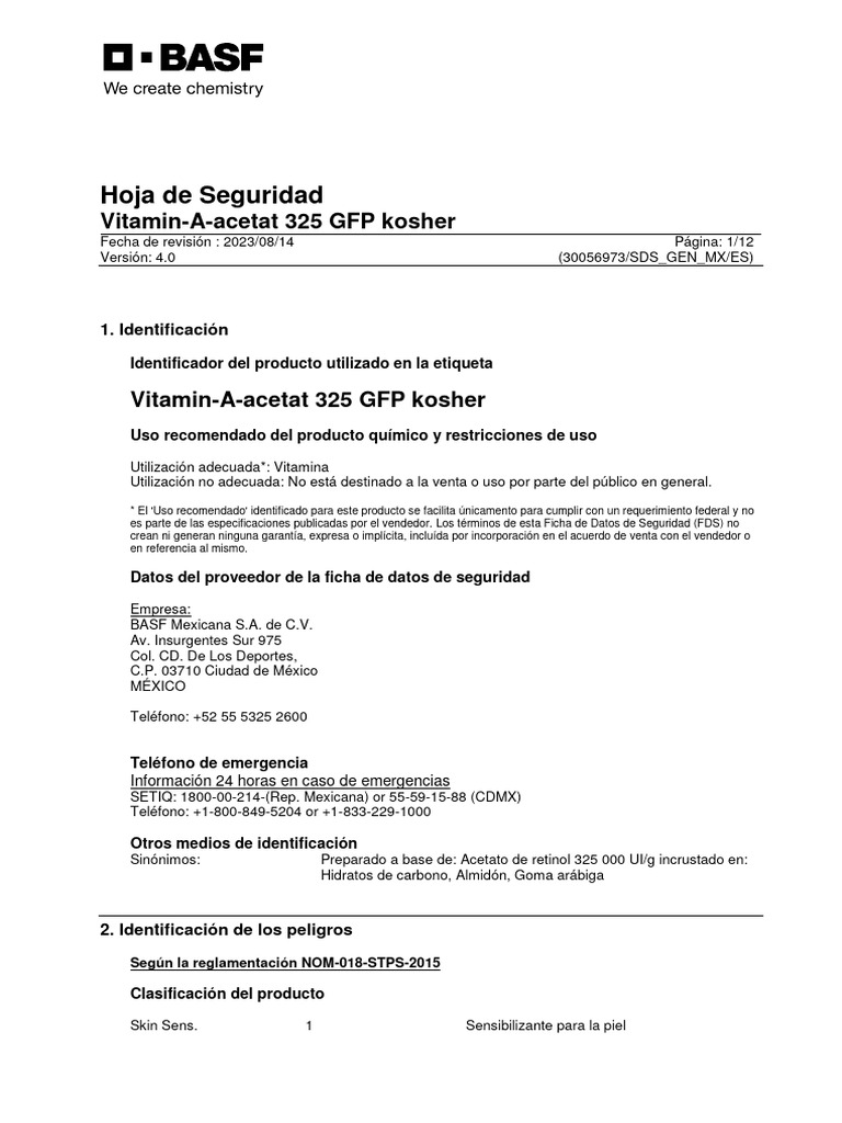 Vit - AA+325+GFP+koshe 30056973 SDS GEN MX Es 4-0 | PDF | Combustión | Agua