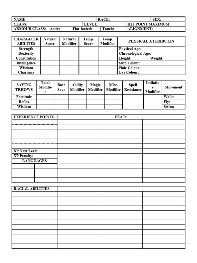 D&D 3.5 Character Sheet Template | PDF