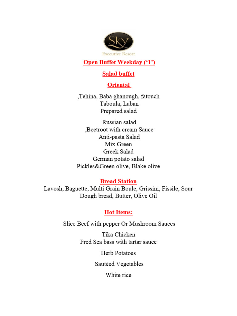 Weekday Buffet | PDF | Salad | Cakes