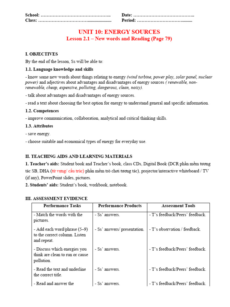 UNIT 10 - LESSON 2 - PART 1 - New Words and Reading | PDF | Vocabulary ...