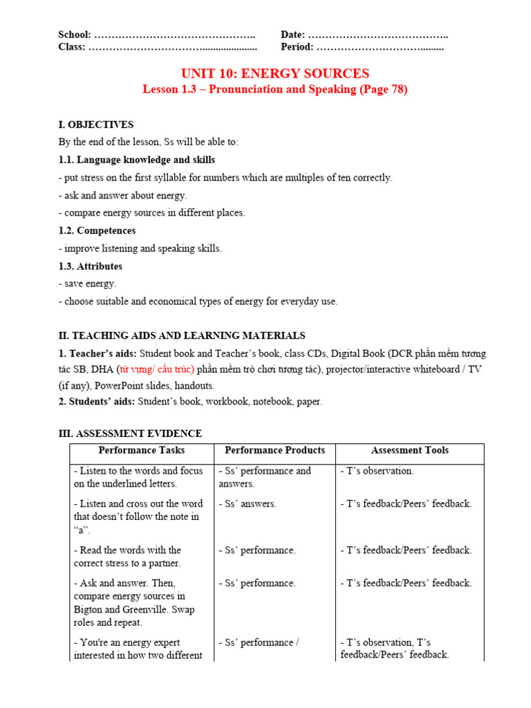 UNIT 10 - LESSON 1 - PART 3 - Pronunciation and Speaking | PDF | Stress ...