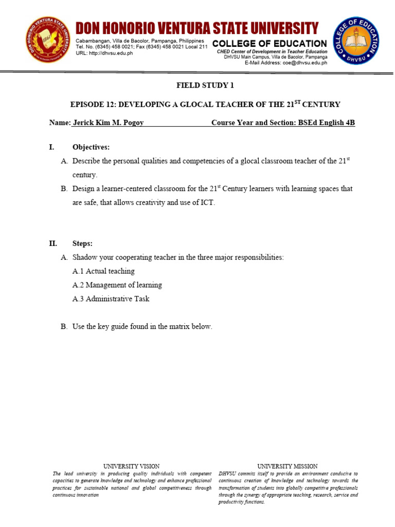 FS1 Episode 12 Act.1 DONE | PDF | Teachers | Learning