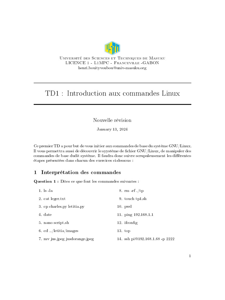 TD1: Introduction Aux Commandes Linux: Nouvelle Révision | PDF | Échecs