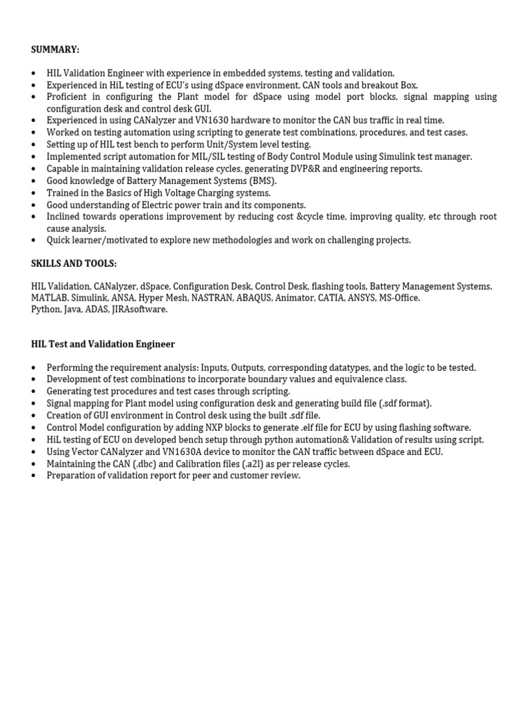 HIL Validation Engineer Overview | PDF
