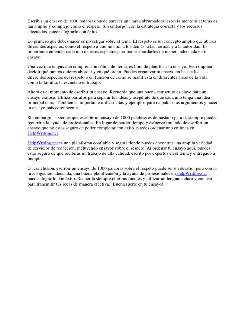 Cómo Escribir Un Ensayo de 1000 Palabras Sobre El Respeto | Descargar gratis PDF | Ensayos | Las ...