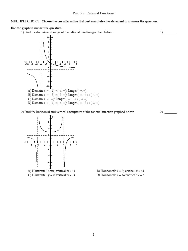 Practice Rational Functions Pdf Function Mathematics Asymptote