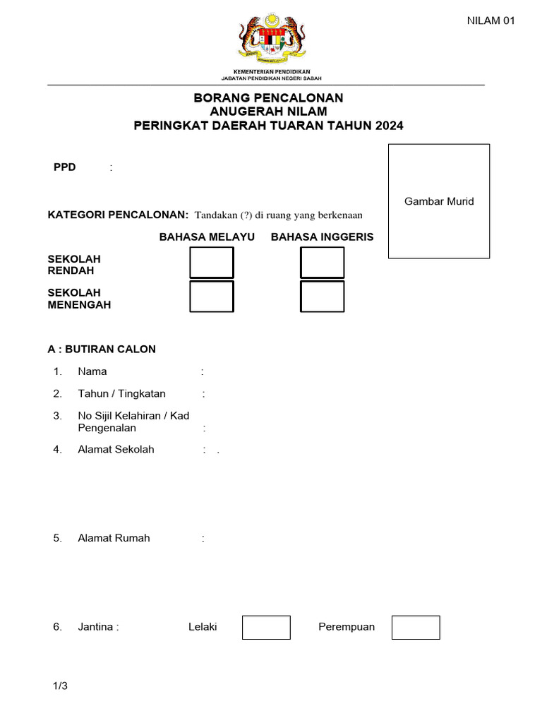 2.NILAM 01 - Borang Pencalonan Anugerah | PDF 2.NILAM 01 - Borang Pencalonan Anugerah | PDF