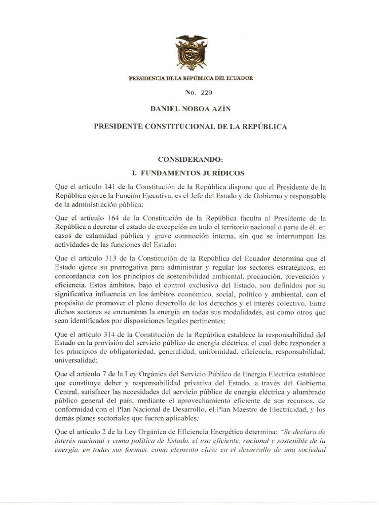 Decreto Ejecutivo No 229 Declaracion Estado de Ex 240419 190925 | PDF