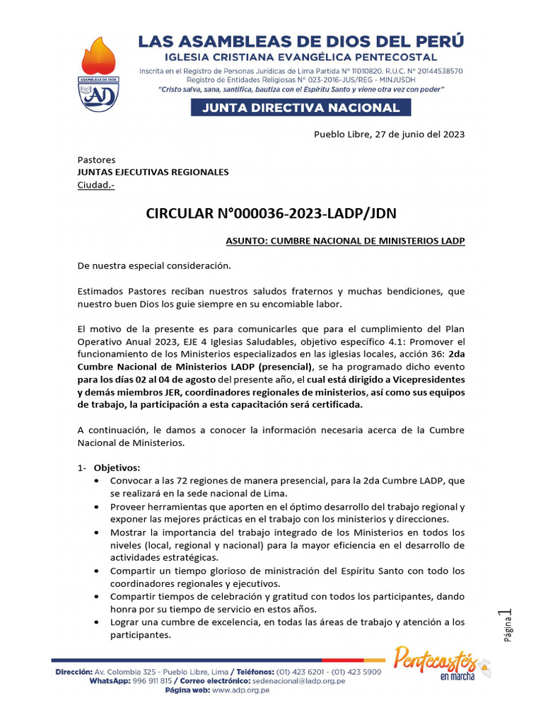 Circular #000036-2023 - Cumbre Nacional de Ministerios. | PDF | Crecimiento personal y profesional
