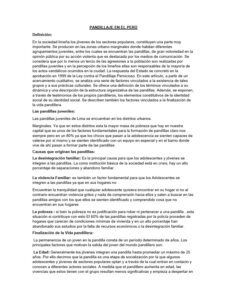 Pandillaje Juvenil en Lima, Perú | PDF | Pandilla | Lima