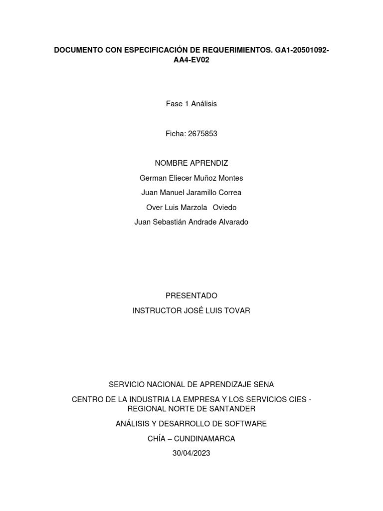 Documento Con Especificacion de Requerimientos. GA1-220501092-AA4-EVO2 ... Documento Con Especificacion de Requerimientos. GA1-220501092-AA4-EVO2 ...