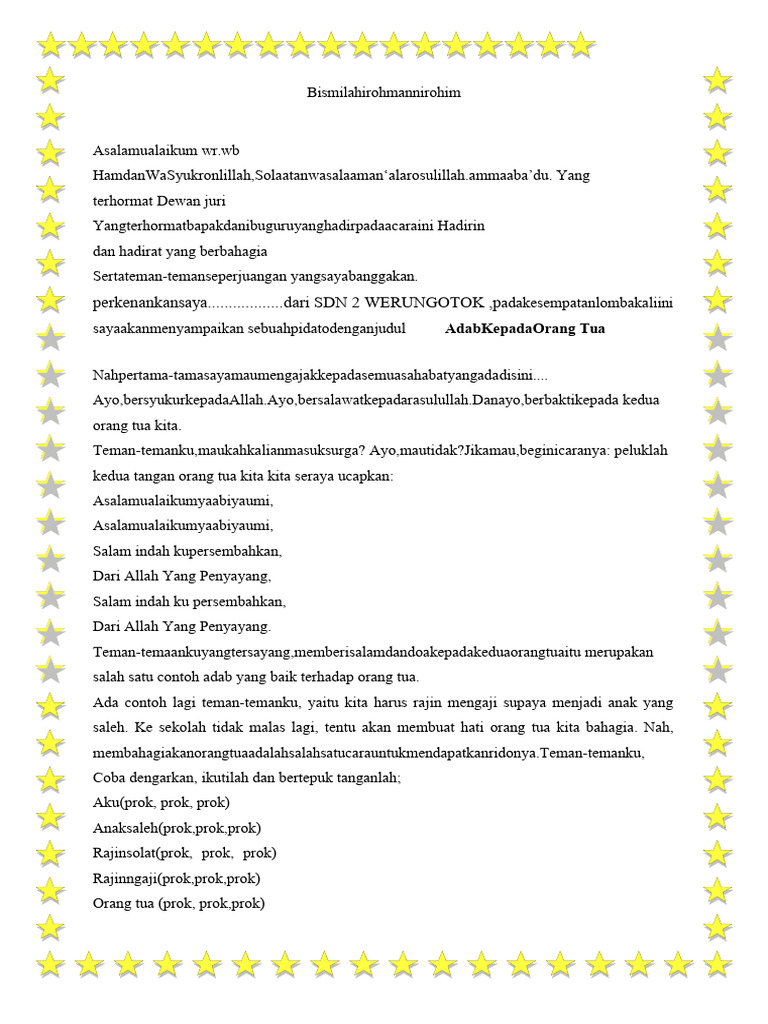 Teks Pidato Untuk Lomba SD | PDF