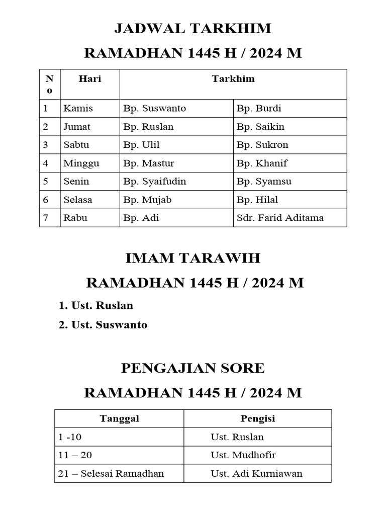 Jadwal Tarkhim Ramadhan 1445 H | PDF | Religion & Spirituality