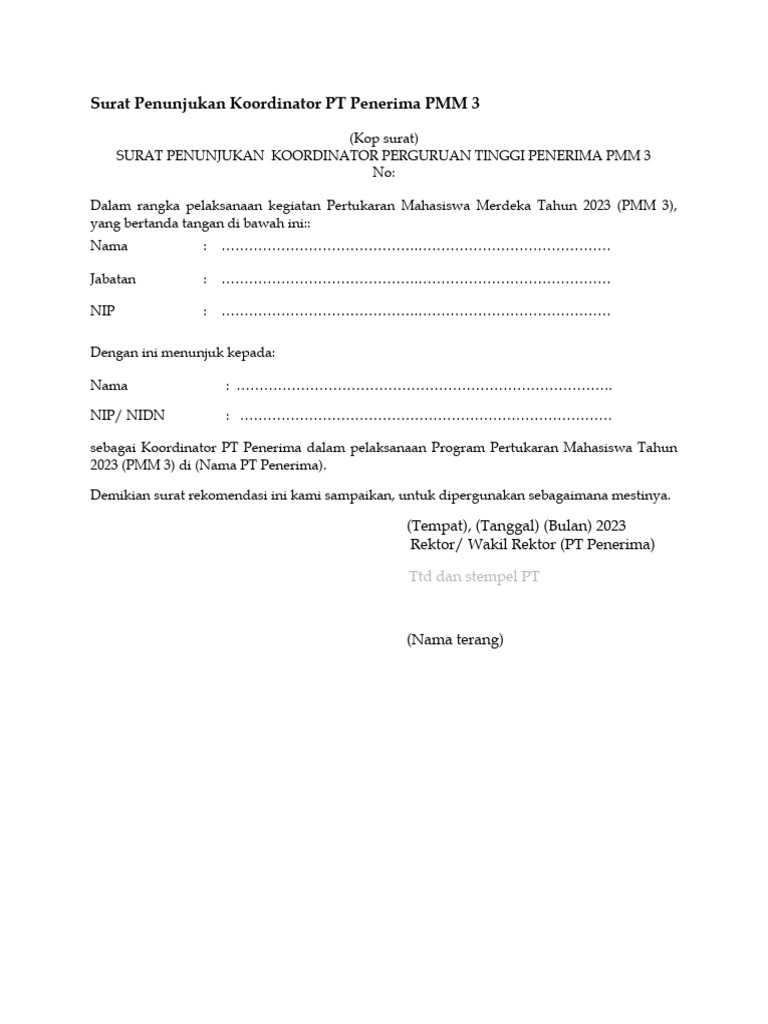 Surat Penunjukan Koordinator PMM 3 | PDF