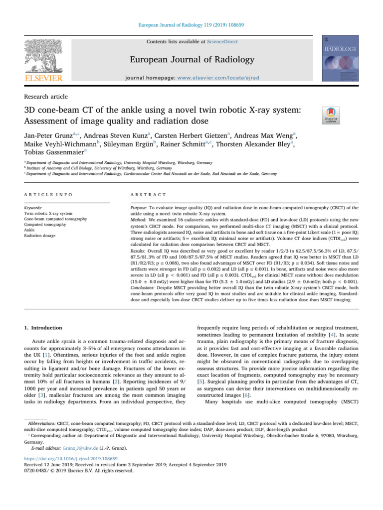 3D Cone-Beam CT of The Ankle Using A Novel Twin Robotic X-Ray System ...