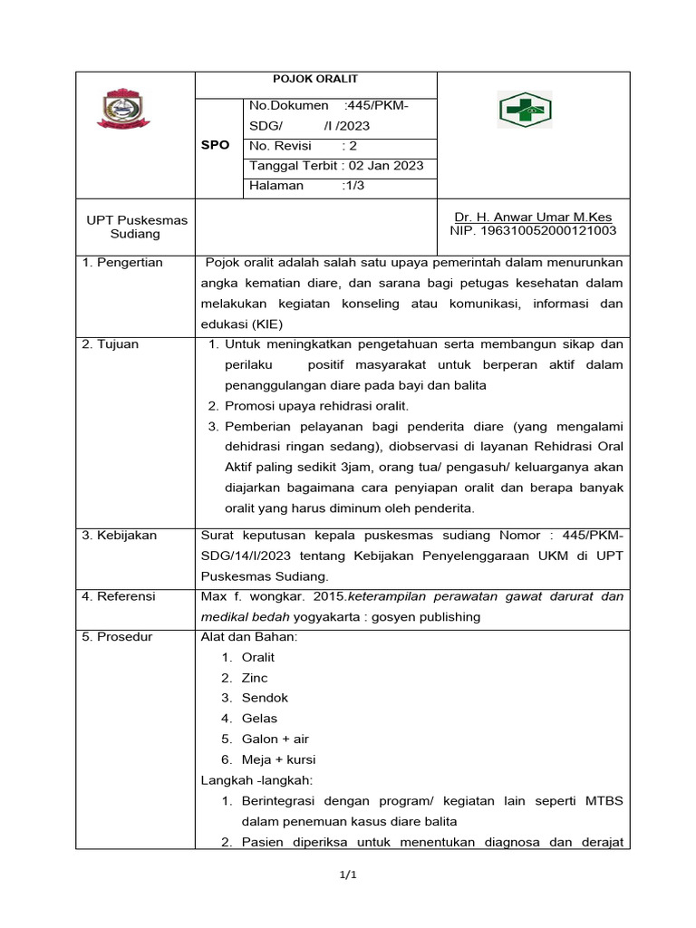 Sop Pojok Oralit | PDF