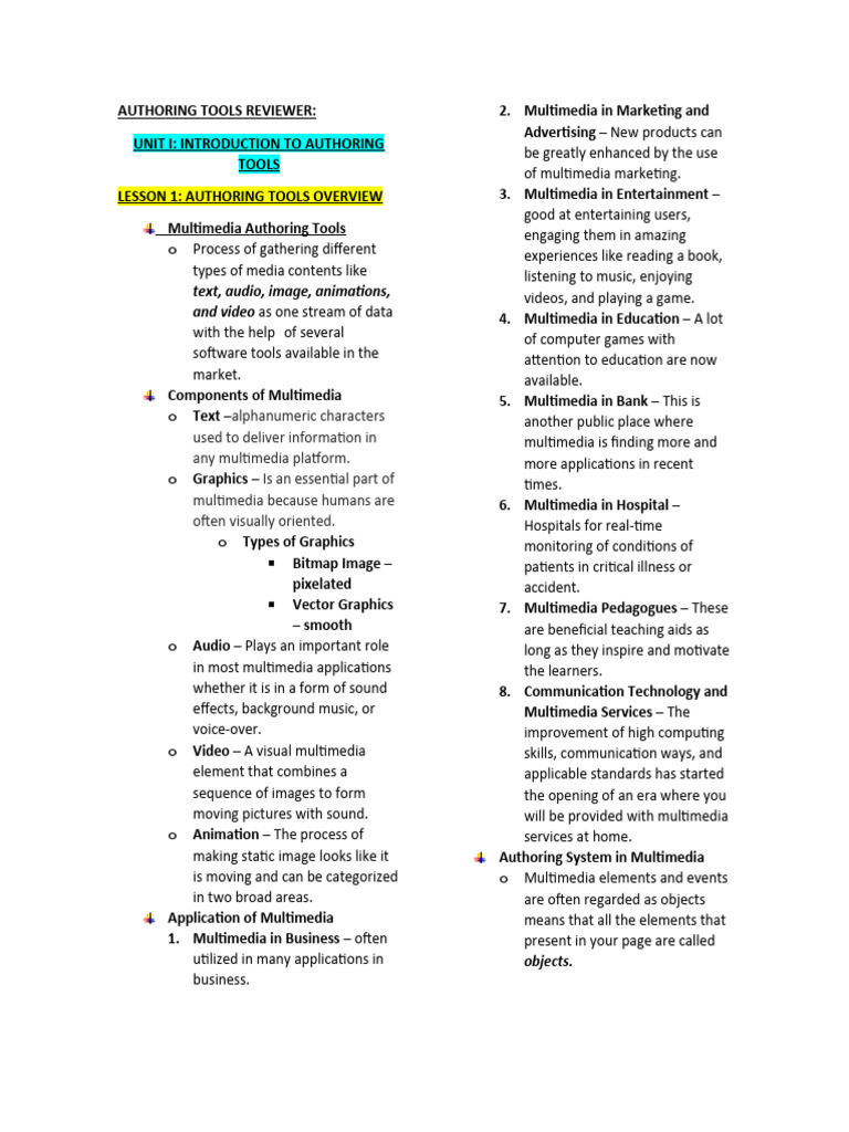 Authoring Tools Reviewer Pdf Multimedia Websites