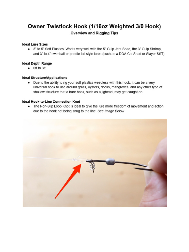 Owner Twistlock Hook 1 - 16oz Weighted 3 - 0 Hook | PDF | Fishing Techniques And Methods ...
