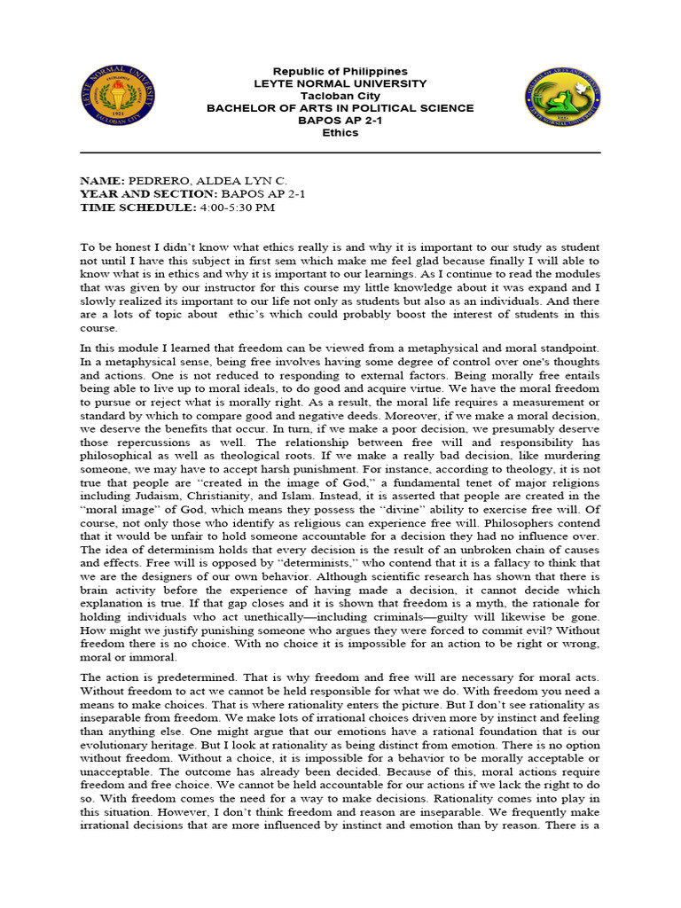 Ethics | PDF | Free Will | Morality