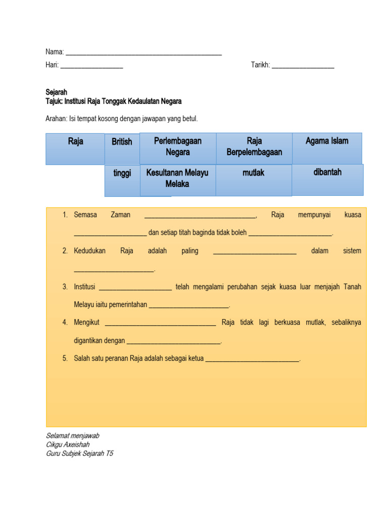 Institusi Raja - Latihan 1 | PDF