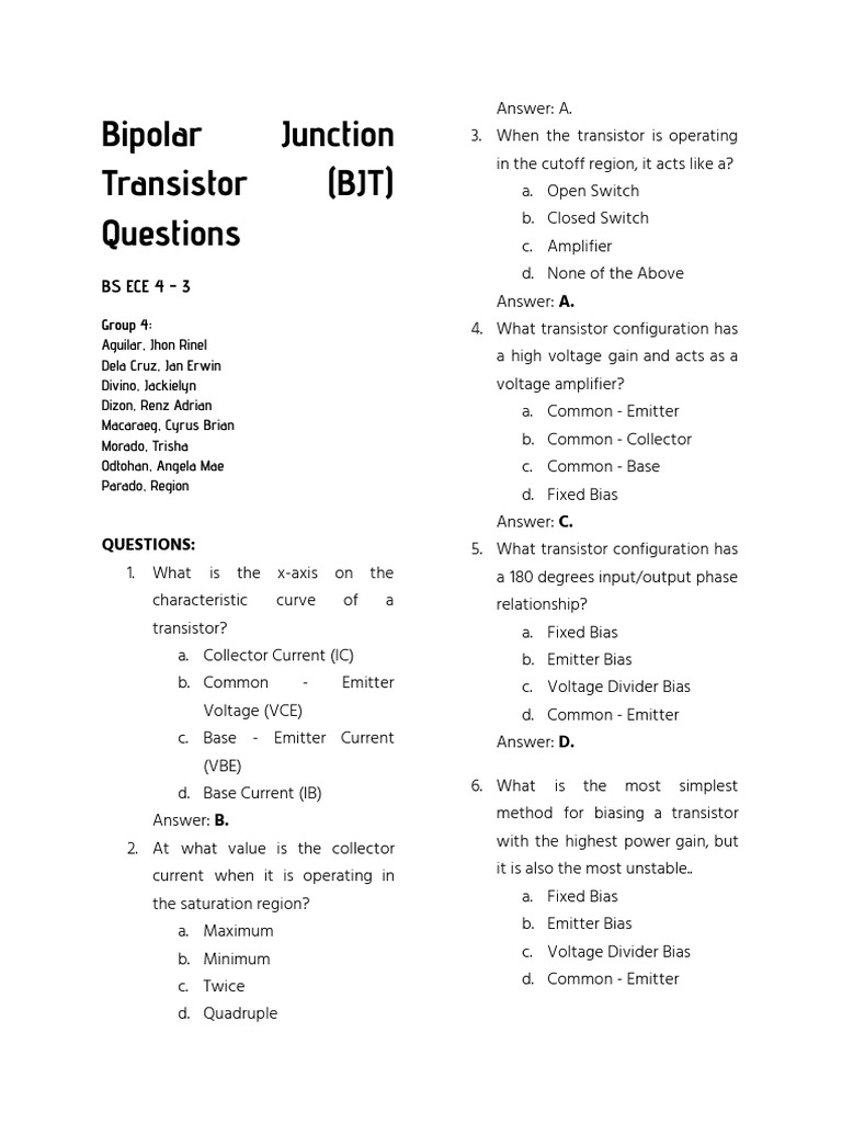 4_BJT_Quiz | PDF | Bipolar Junction Transistor | Transistor