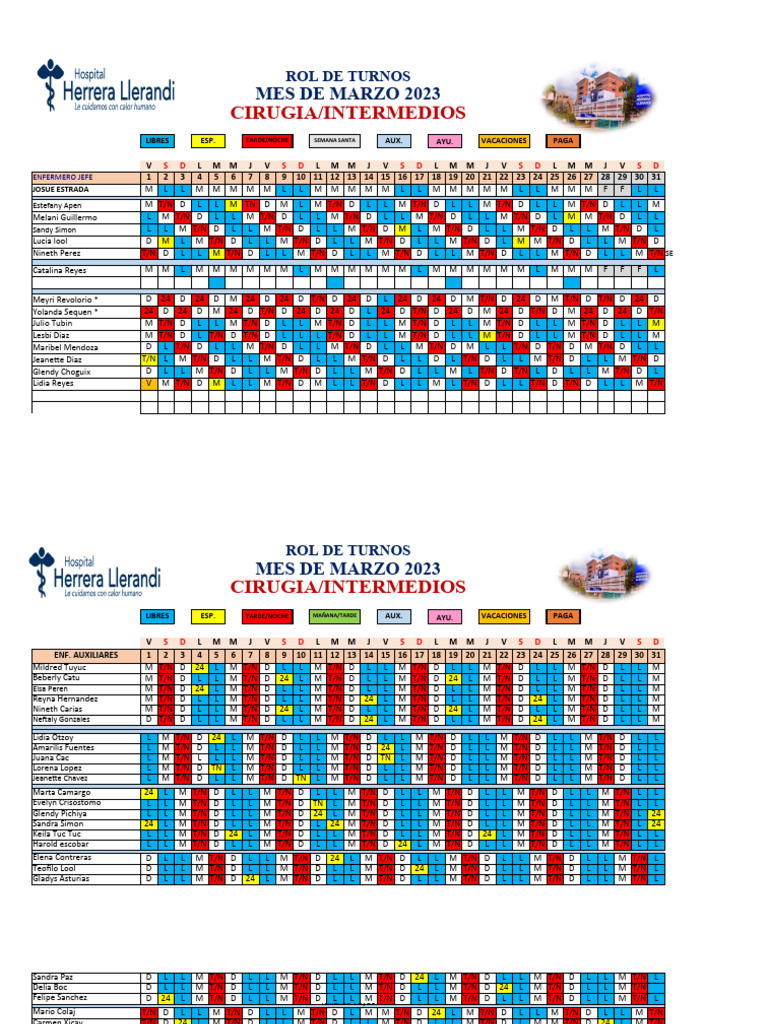 Formato de Rol Cirugia Marzo | PDF