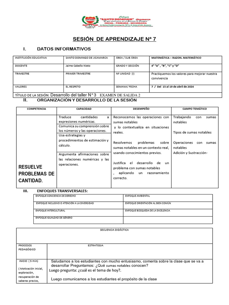 SESIÓN DE APRENDIZAJE N 7 RM 3° Sec | PDF | Evaluación | Aprendizaje