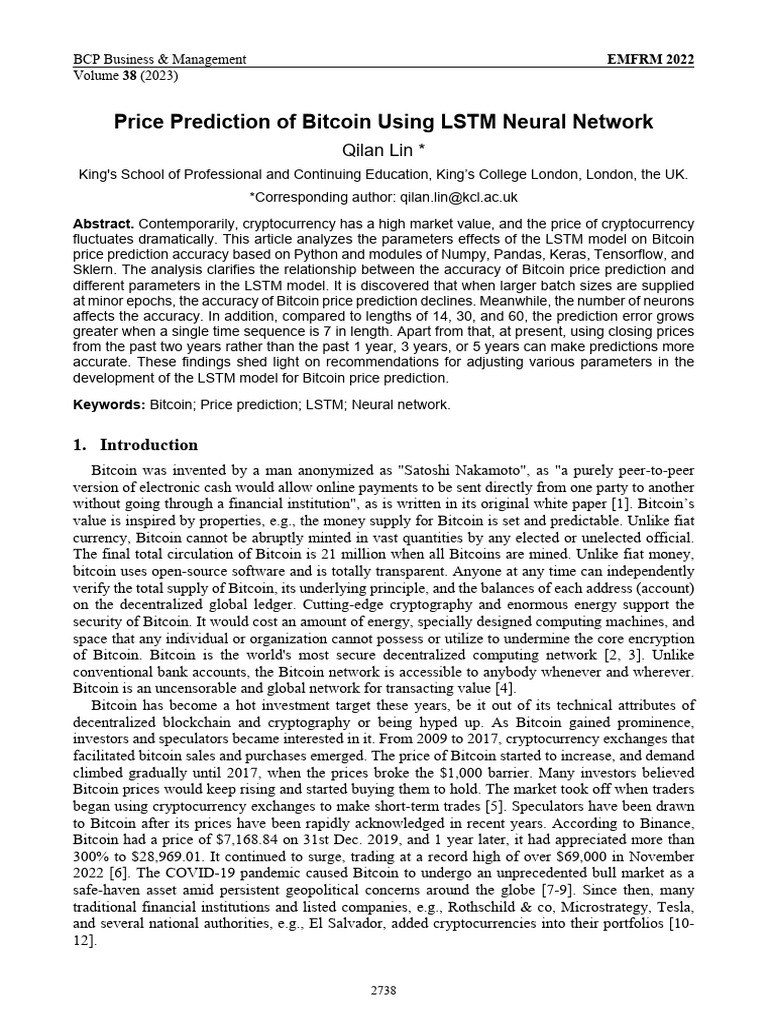 Price Prediction Of Bitcoin Using Lstm Neural Netw Pdf Artificial Neural Network Bitcoin