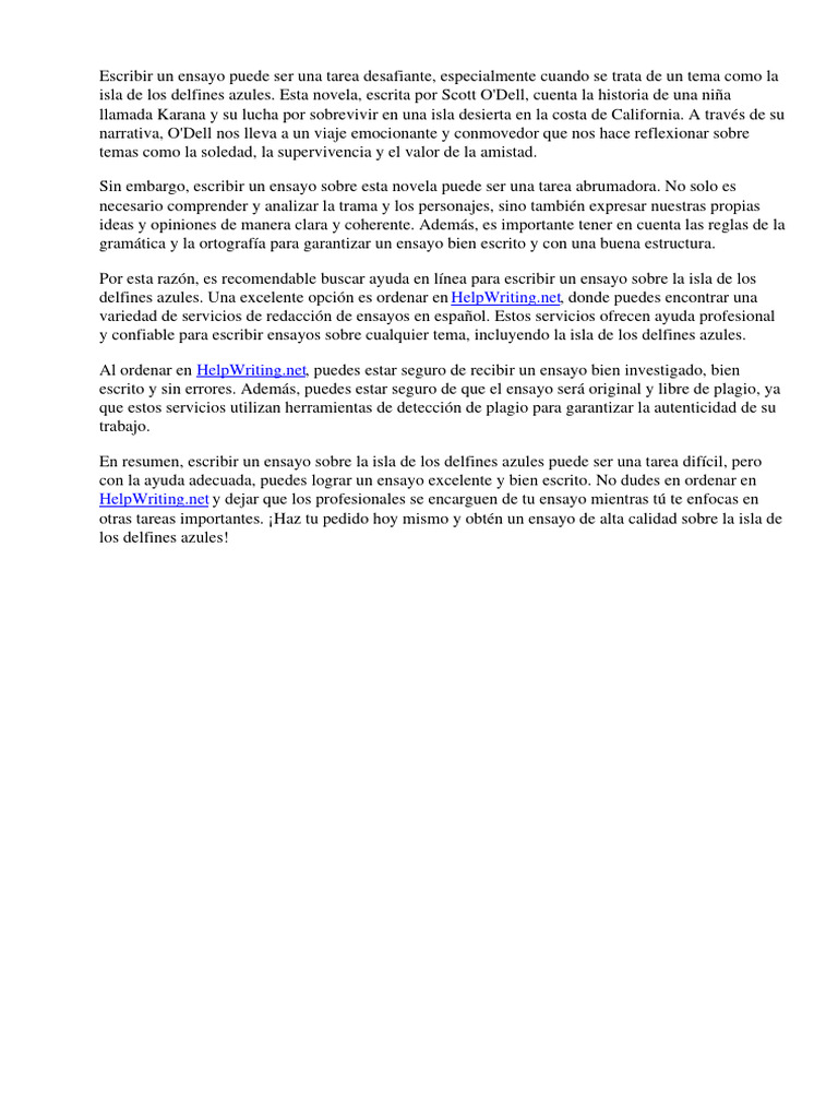 Ensayo Sobre La Isla de Los Delfines Azules | PDF | Ensayos ...
