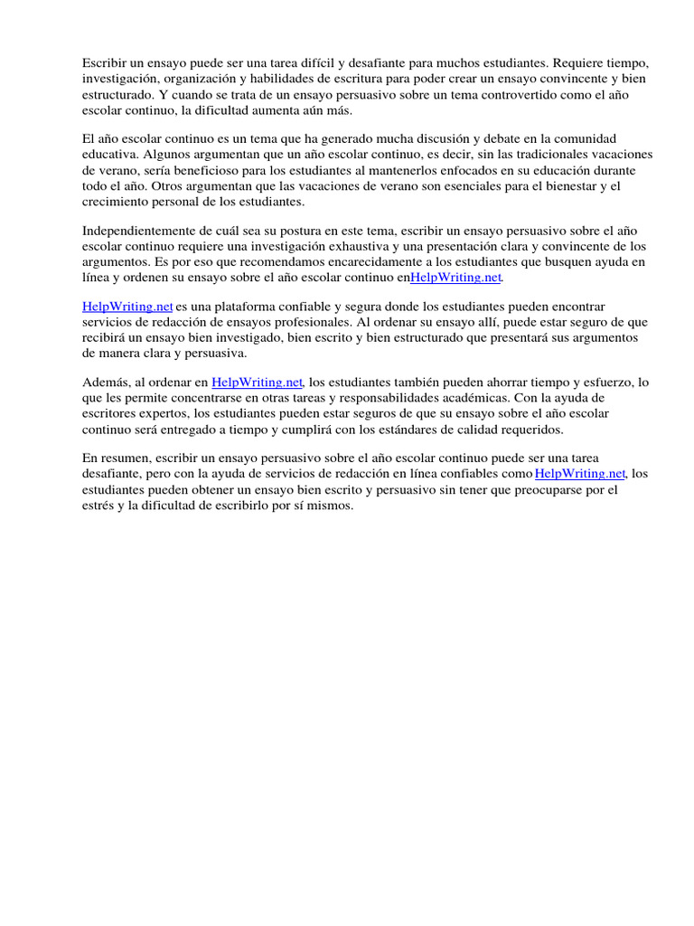 Ensayo Persuasivo Sobre El Año Escolar Continuo | PDF | Ensayos ...